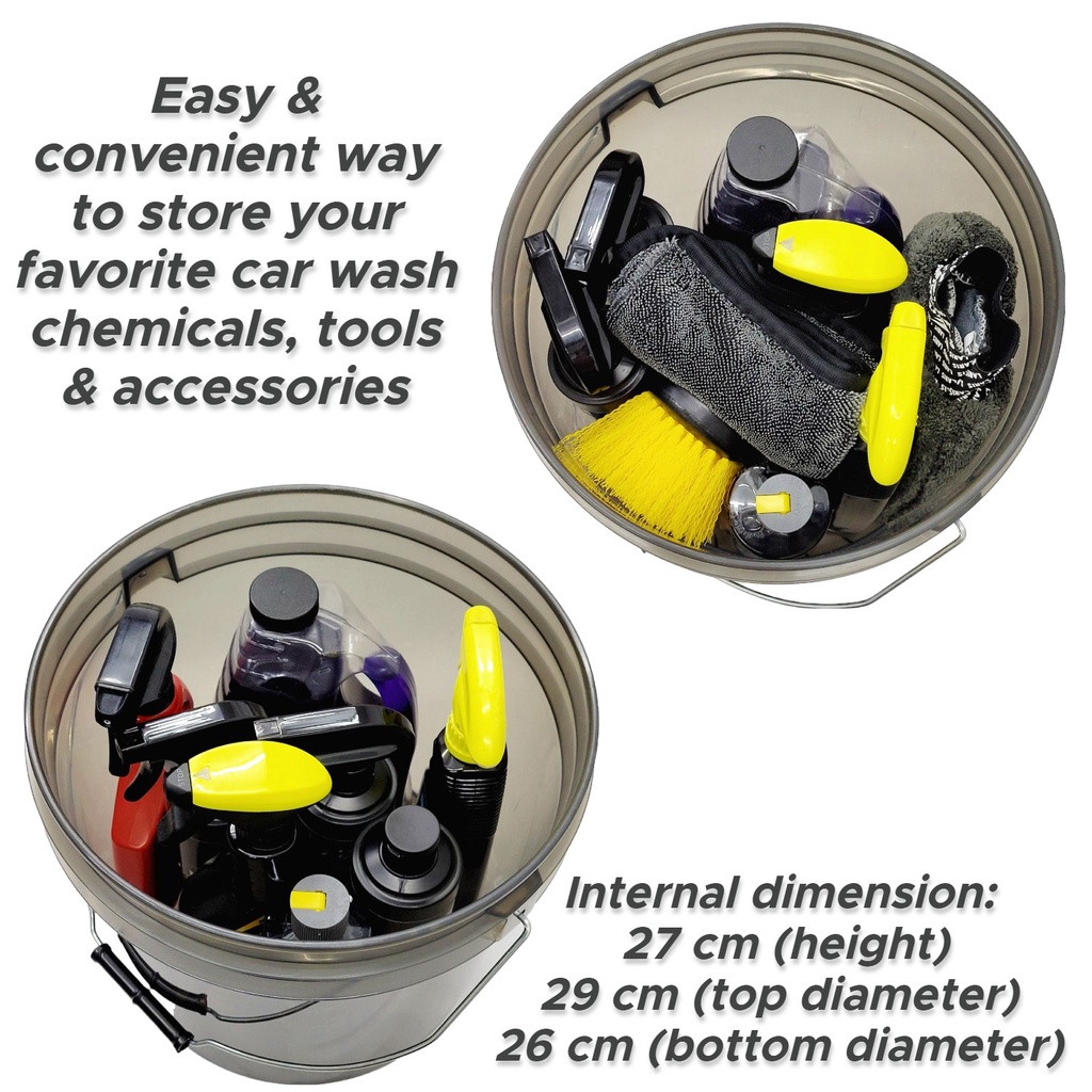 CAR WASH BUCKET WITH LID COVER - 13L & 20L - TRANSPARENT BLACK | Shopee ...