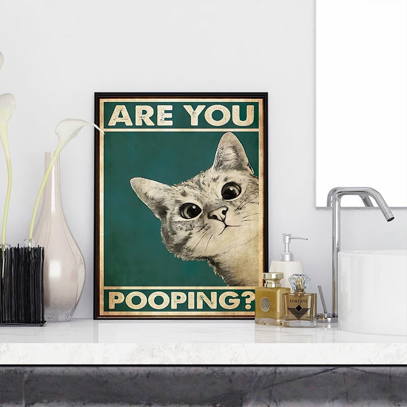 Funny Are You Pooping Poster Vintage Cute Paper Towel Cat Wall Art ...