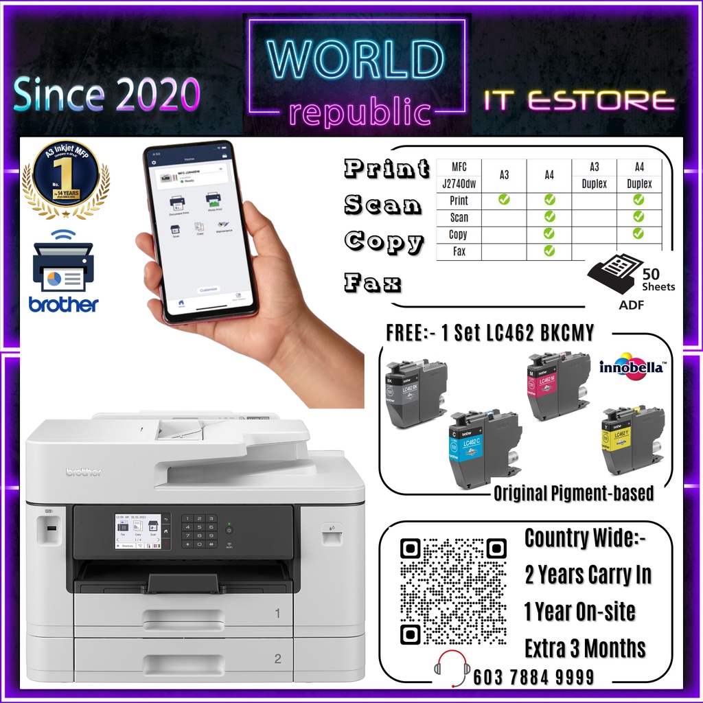 Brother MFC-J2740DW A3 Print A4 Scan Copy Colour Inkjet AIO Printer ...