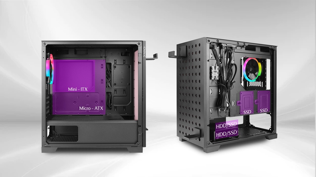 Azza ELISE 140M MATX Gaming Casing Chassis Case Included 4x ARGB 12CM ...