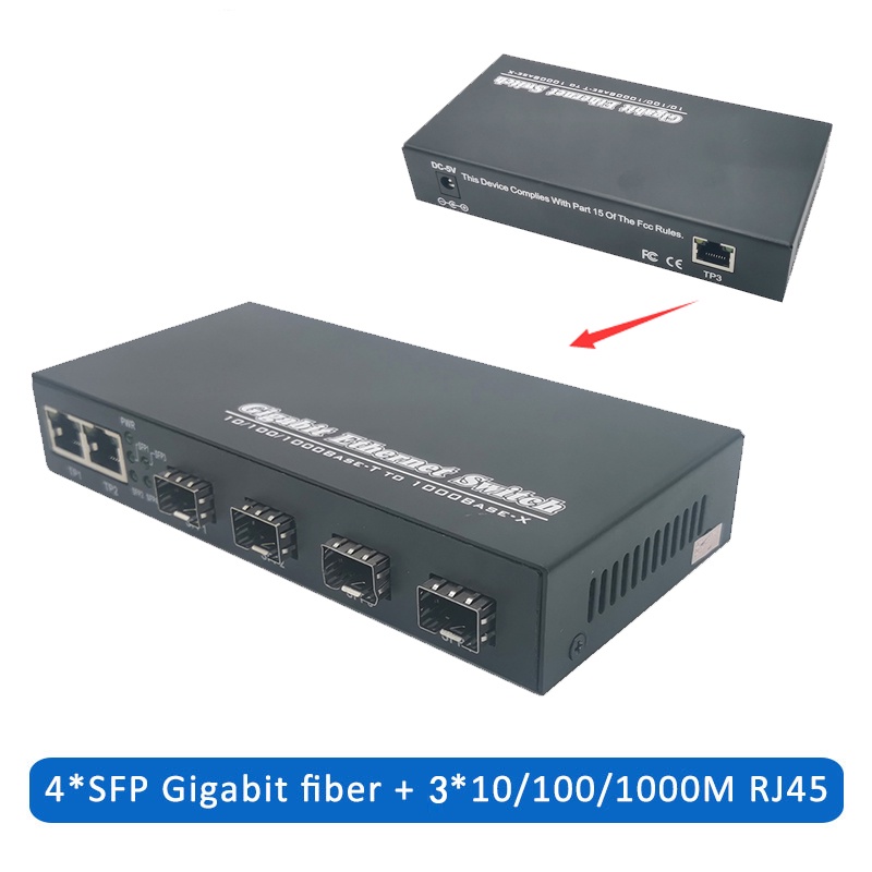 Gigabit Ethernet switch Fiber Optical Media Converter 4 sfp 3 RJ45 10 ...