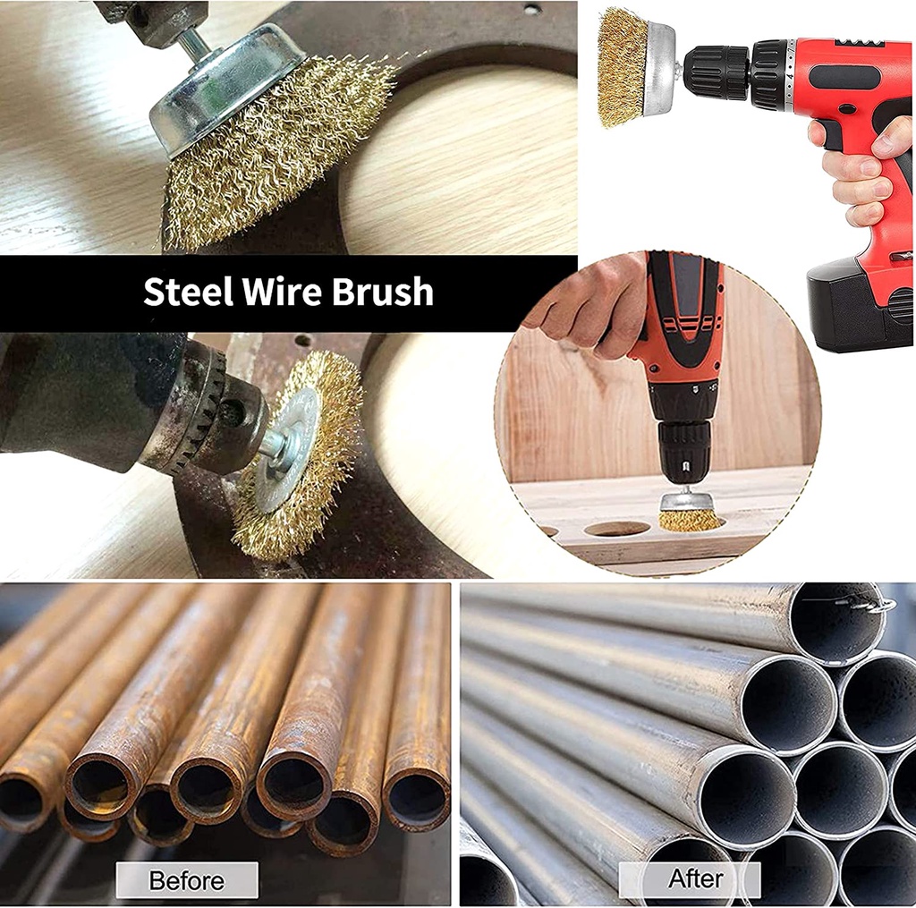 6MM Shank Brass Wire Wheel Brush Paint Remover Burr Rotary Grinder ...
