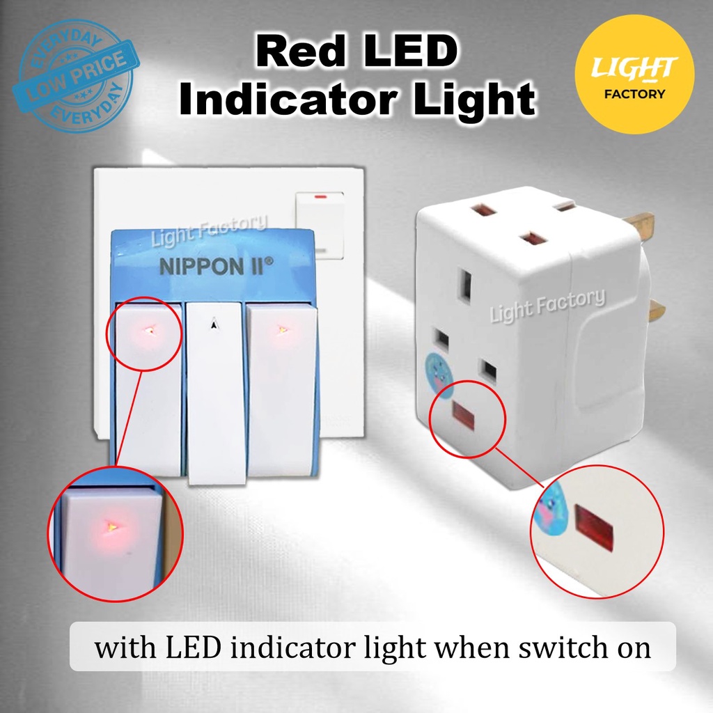 [sirim Approved] 3 Way Adapter With Switch 3 Way Multi Adaptor 13a 3 Pin Plug Socket With Neon