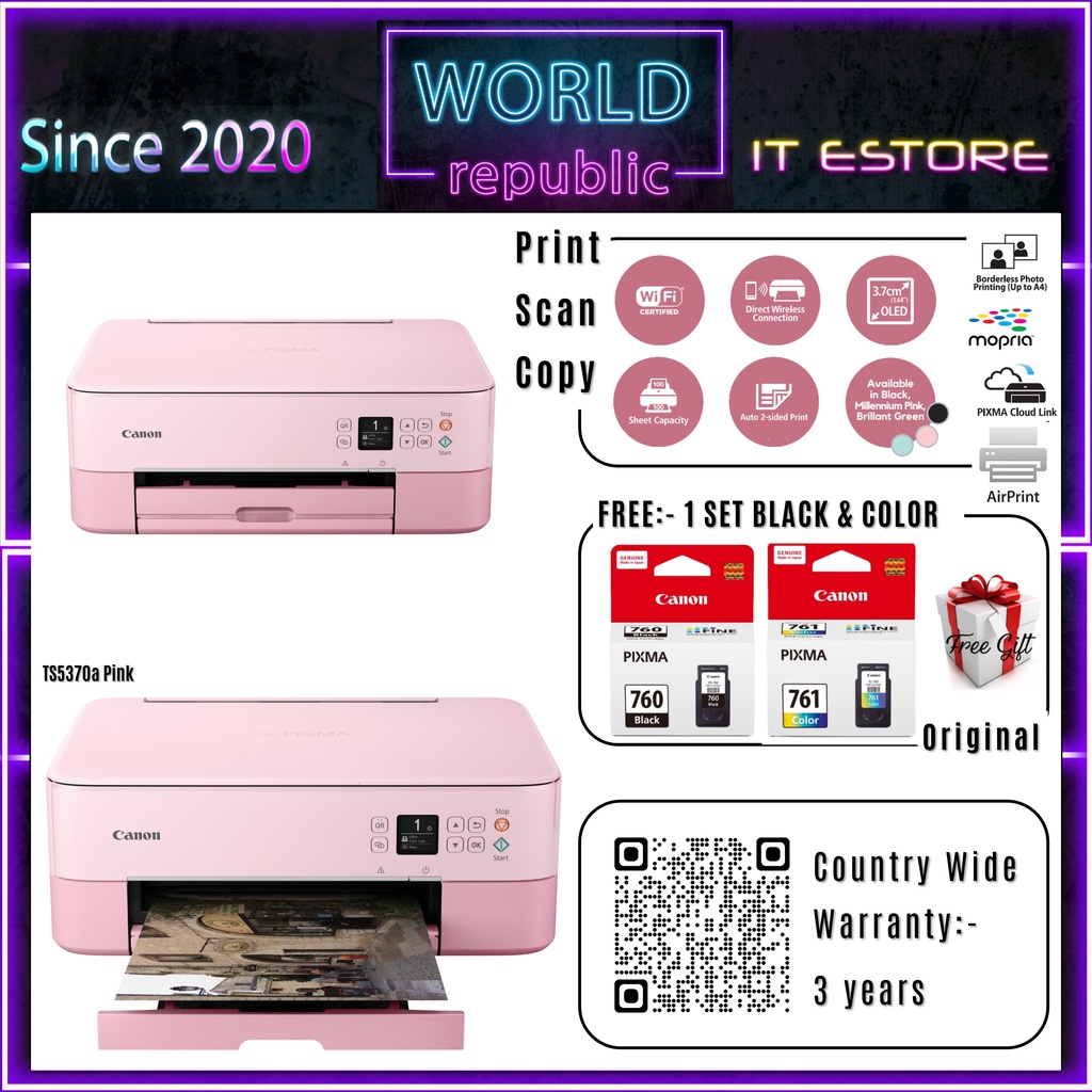 Canon Printer Wireless PIXMA TS5370a WiFi Compact Photo All-In-One with ...