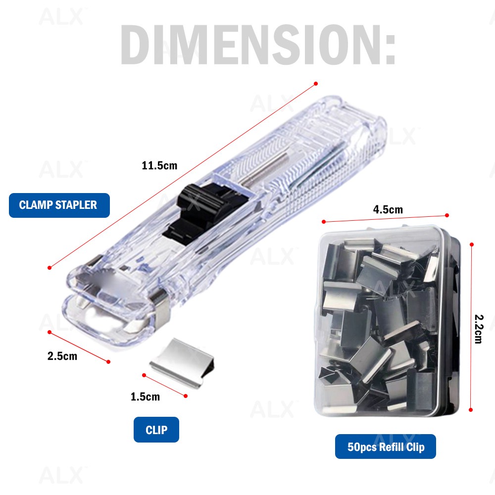 ALX Push Stapler Reusable Clamp Binder Paper Clipper File Document ...