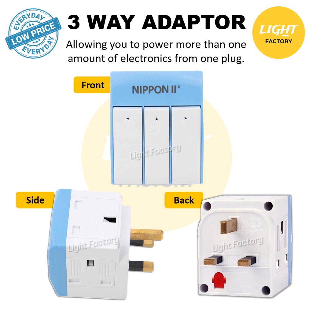 [SIRIM Approved] 3 Way Adapter with Switch 3 Way Multi Adaptor 13A 3 ...
