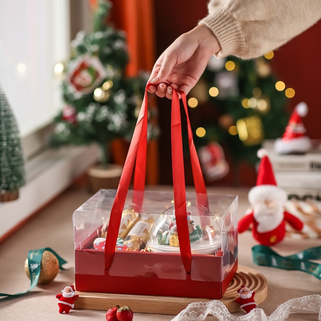 PVC Top Red box transparent gift Cake box / flower box / gift box with ...