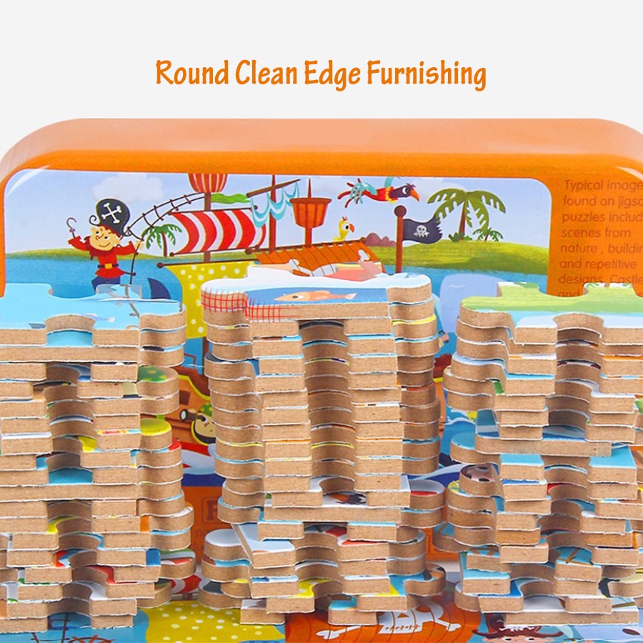 60 Pcs Wood Puzzle Box Toy Children Intellectual Game Kids Animal ...
