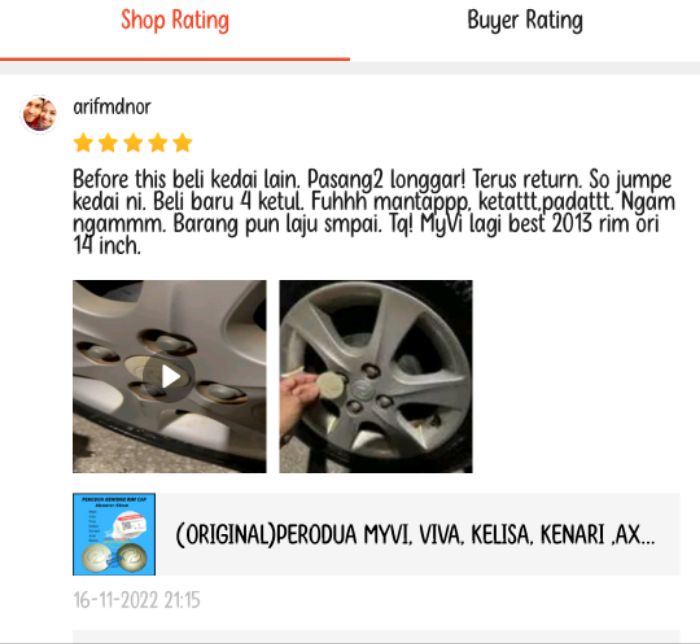 ( ORIGINAL ) PERODUA WHEEL RIM CAP MYVI, VIVA, KELISA, KENARI ,AXIA ...
