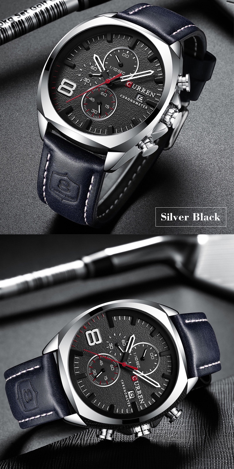 CURREN Men Watches Military Sports Chronograph Waterproof Leather Watch ...