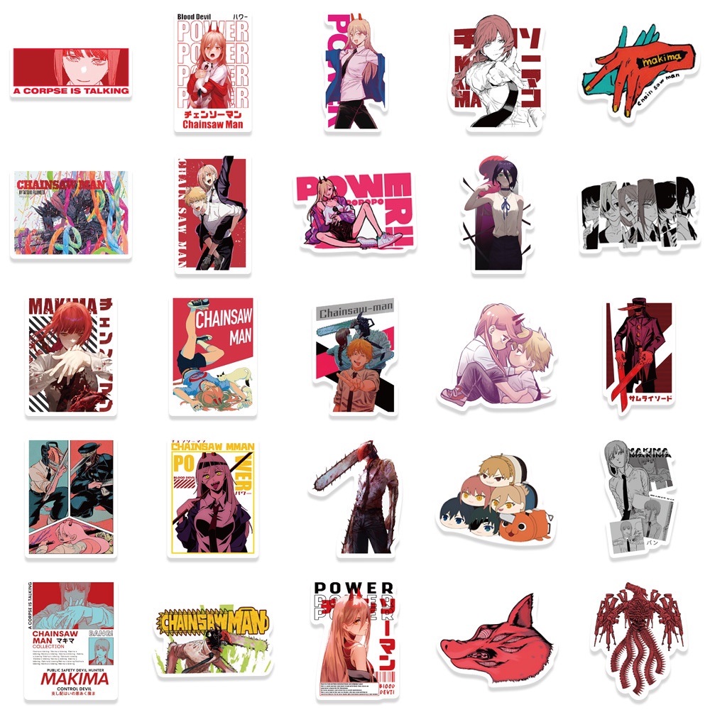 MUYA 50pcs Chainsaw Man Stickers Waterproof Japanese Anime Vinyl ...