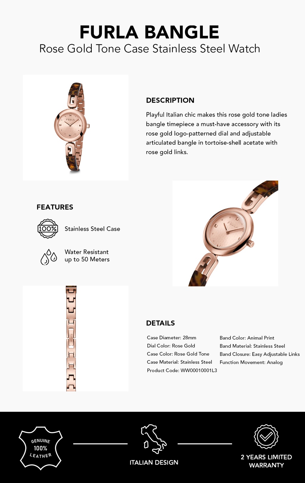 Furla Bangle Rose Gold Tone Case Dial Watch - Rose Gold | Shopee Malaysia