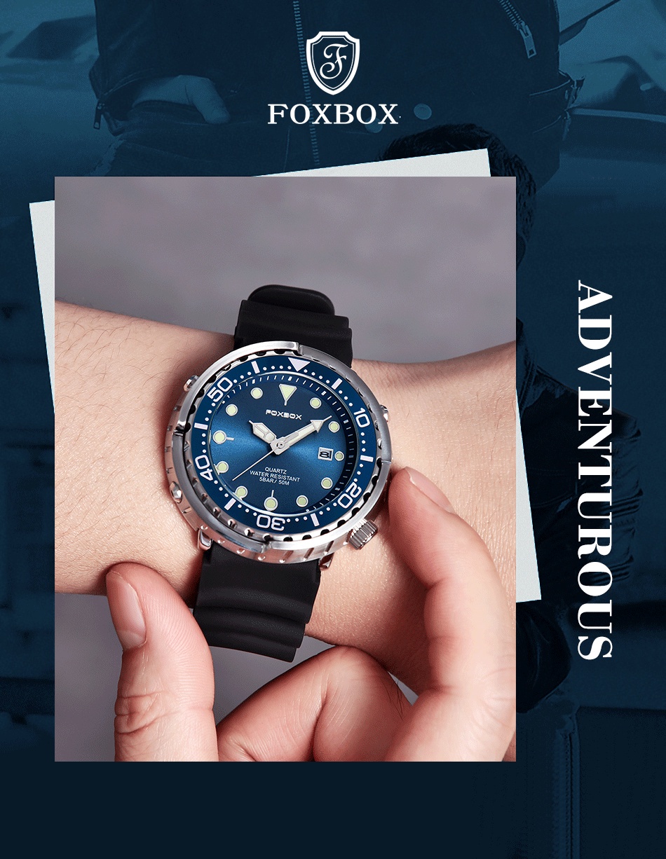 FOXBOX Top Brand Luxury Men's Quartz Watch Sports 50M Waterproof ...