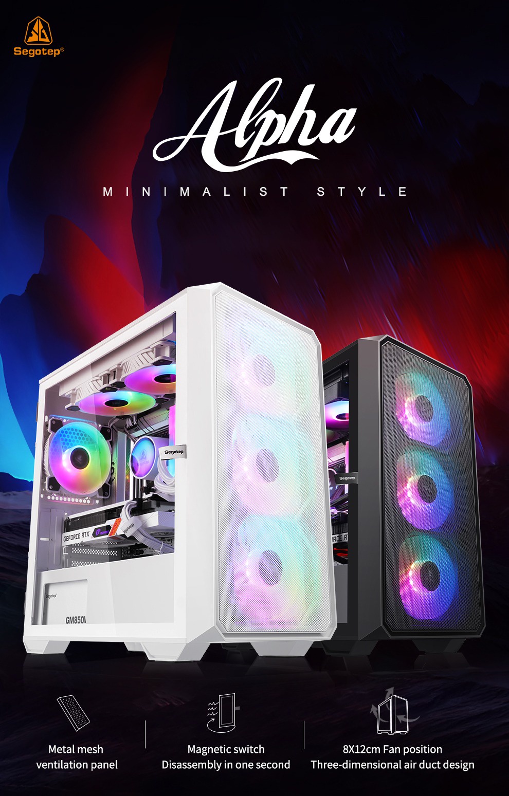 Segotep ALPHA Tempered Glass MATX Micro ATX Gaming Casing Case with 4 ...