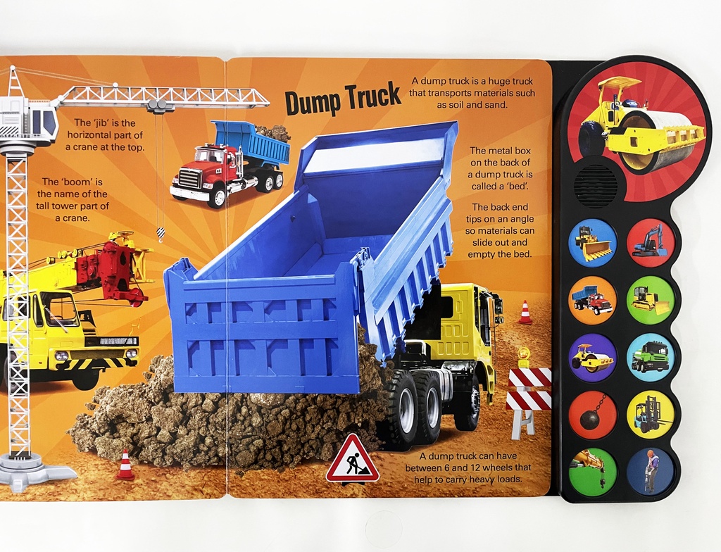 Vroom Construction Vehicles Sound Book For Kids with 10 Button Exciting ...
