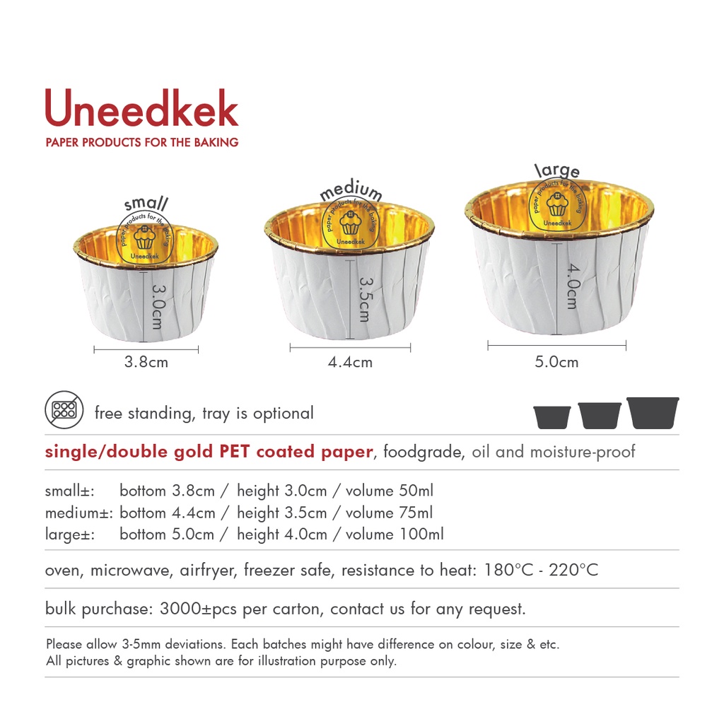 Uneedkek Gold Baking Cupcake Muffin Cup Florentine Biskut Cup Gold ...