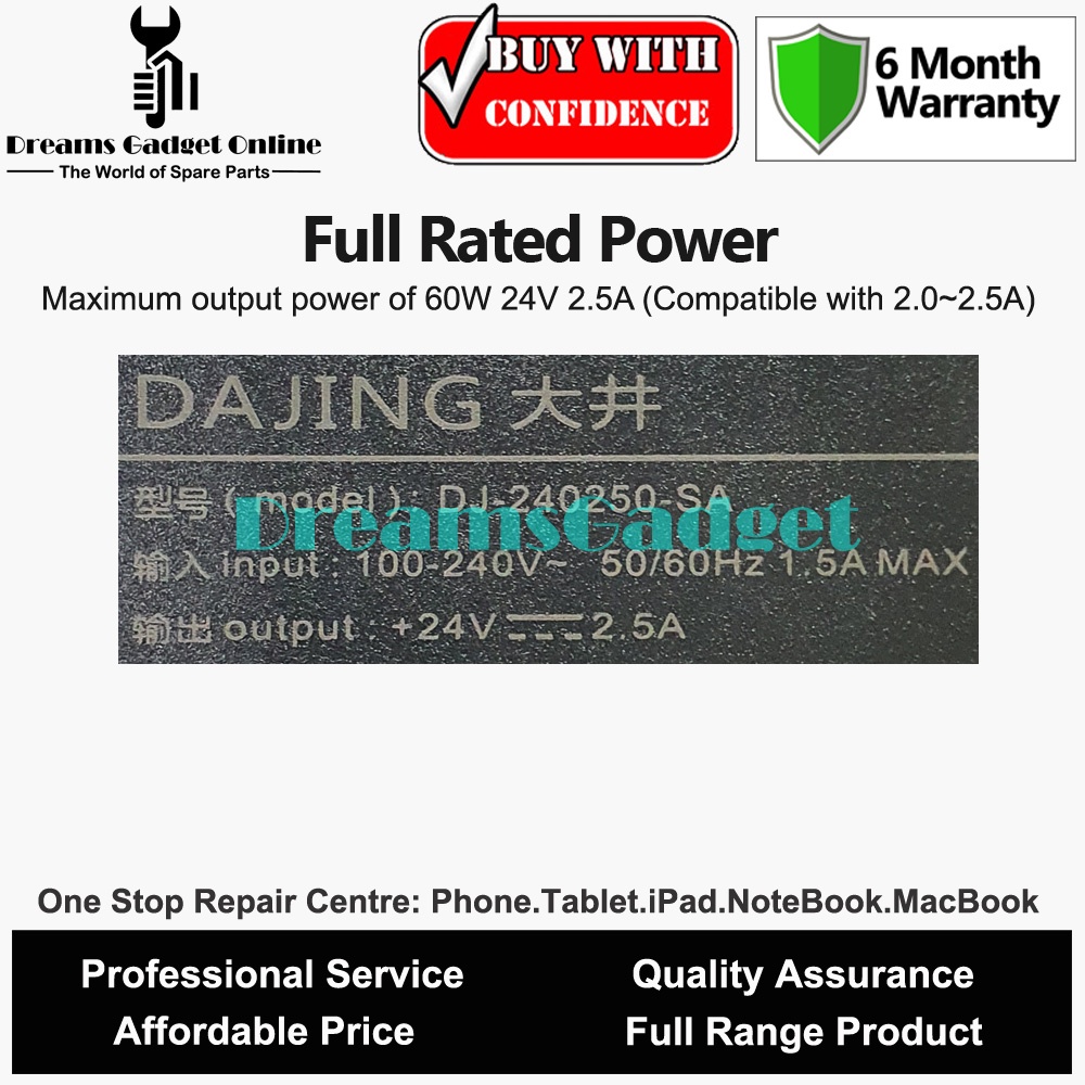 Dajing DJ-240250-SA YC60-240500 24V 2.5A 3-Pin Power Adapter Xprinter ...