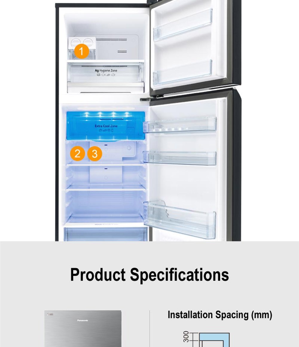 PANASONIC NR-TV341 325L INVERTER ENERGY SAVING 2-DOOR TOP FREEZER ...