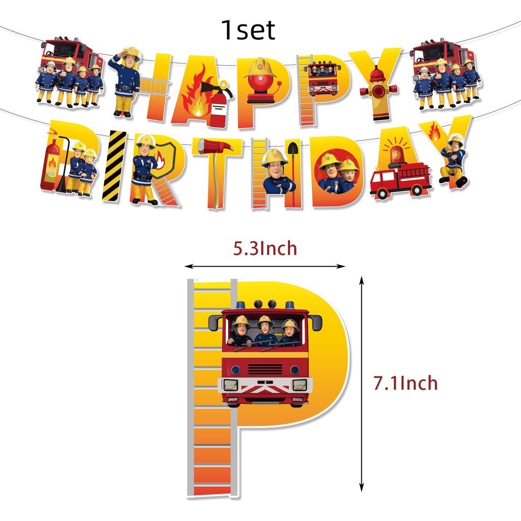 Fireman Sam Party Tableware Plates Cups Fire Engine truck Fireman Sam ...
