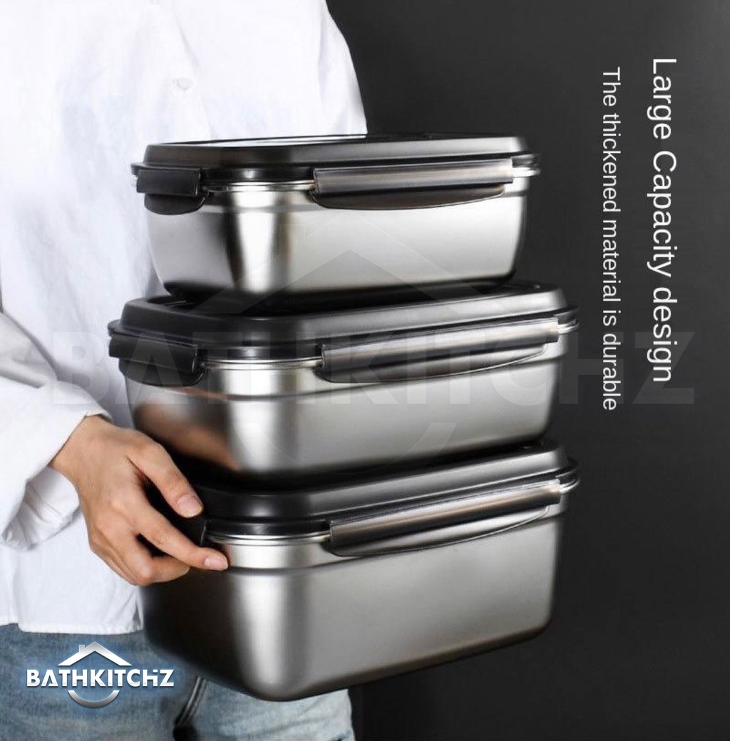 BATHKITCHZ 304 Stainless Steel Food Storage Box Large Food Container ...