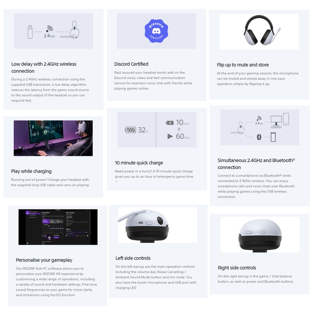 Sony INZONE H9 Wireless Noise Cancelling Gaming Headset | WH-G900 | 1 ...
