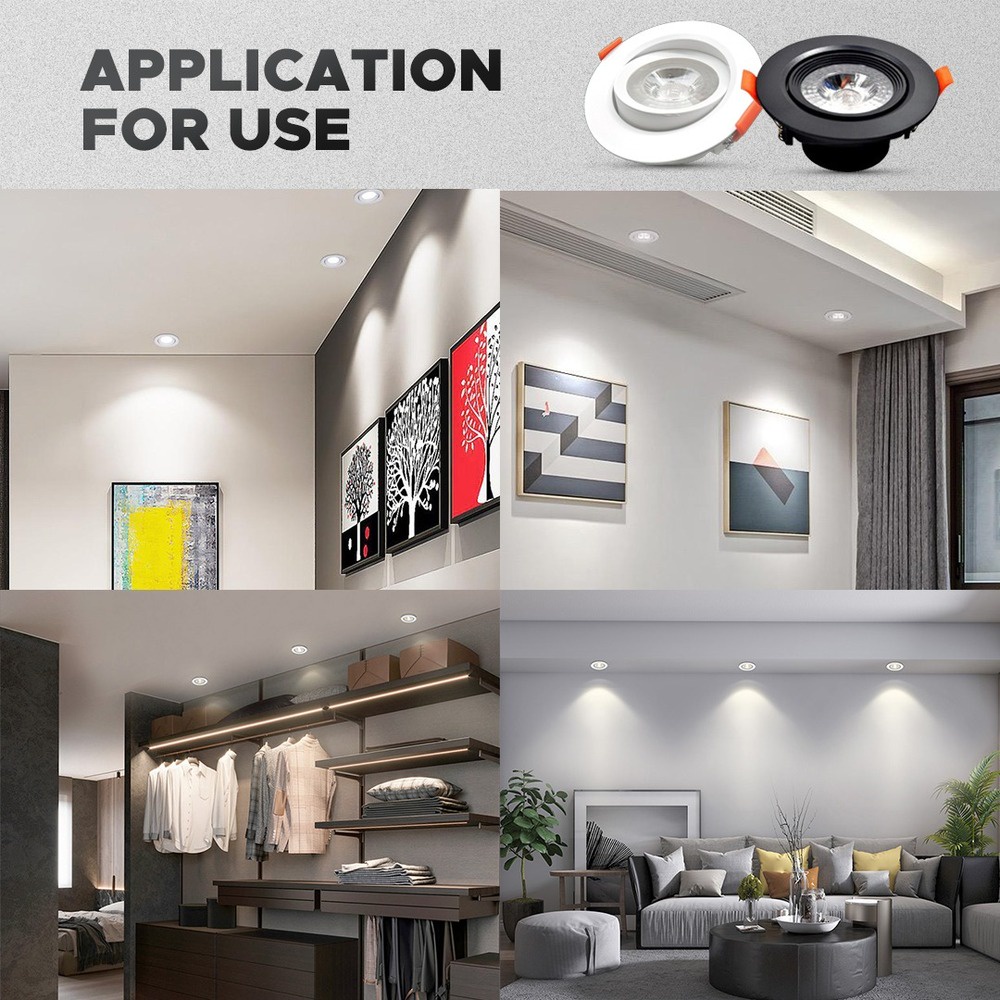 3W/7W LED EYEBALL LIGHT BLACK/WHITE 240V 3 COLOR LED RECESSED SPOTLIGHT ...