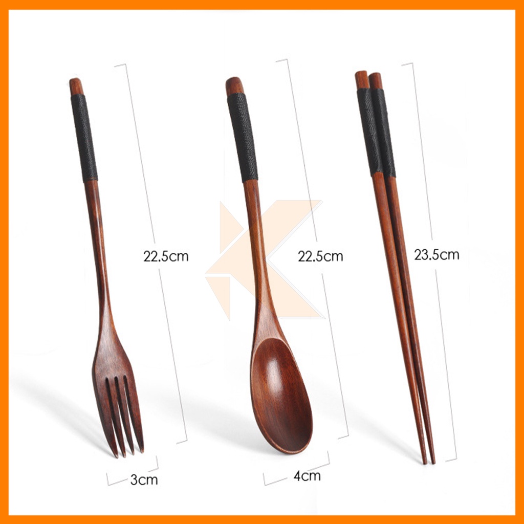 【K-Home】3-Piece Set Korean Wooden Cutlery Tableware Fork Spoon ...
