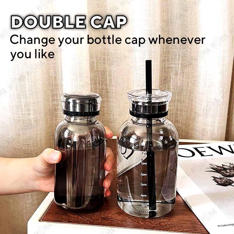 FREE cover Double Lid Bottle Borosilicate Glass Water Bottle Drinkware ...