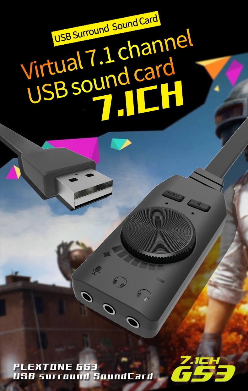 Plextone Fon telinga GS3 USB Sound Card Virtual 7.1 CH External Adapter ...