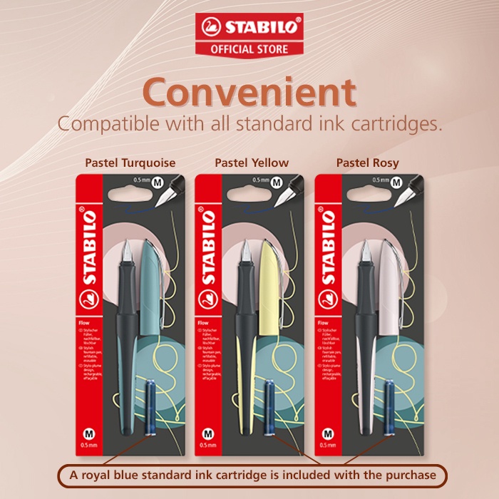 STABILO Flow Pastel Colour Fountain Pen 0.5mm Medium Tip Super ...