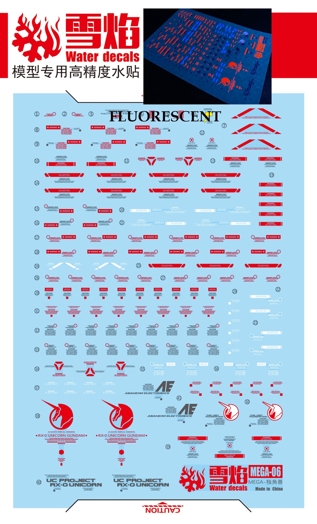 [SNOW FLAME] MEGA-01 1/48 MEGA SIZE RX-O UNICORN WATEER DECAL | Shopee ...