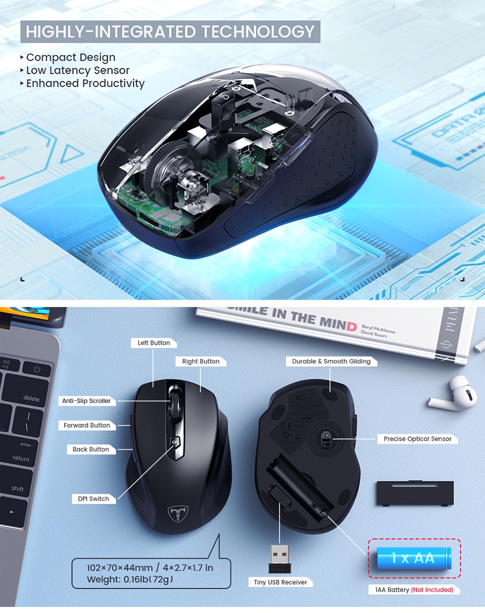 VicTsing MM057 Wireless Mouse Wireless Mouse 5-Level DPI 6 Buttons ...