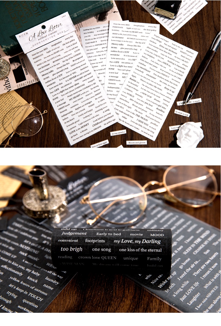 JIANWU 3 Sheets INS Retro English Text Sticker DIY Journal Scrapbooking ...