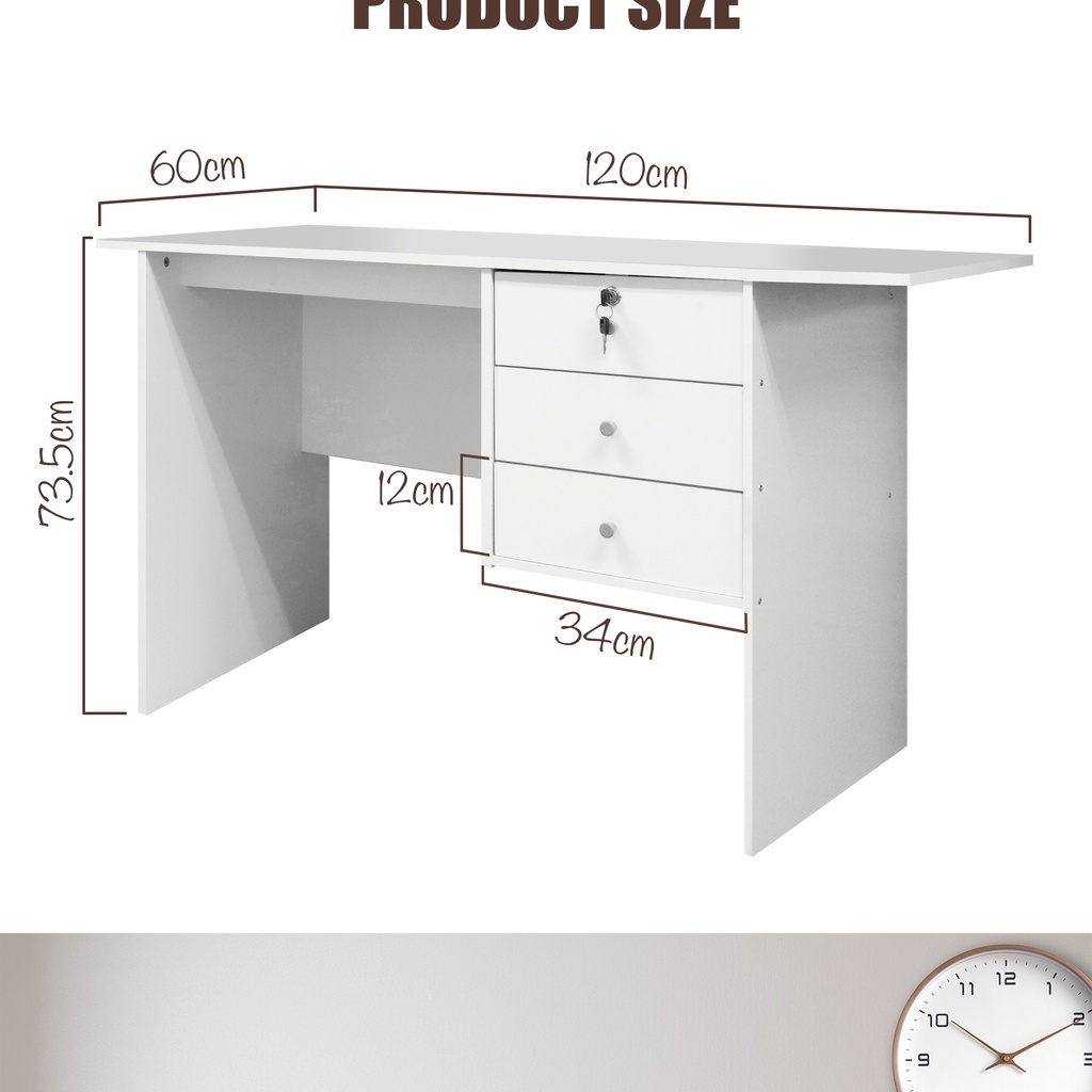 Meja Belajar/4ft Study Desk Writing Table Meja Belajar 3 Drawers Study ...