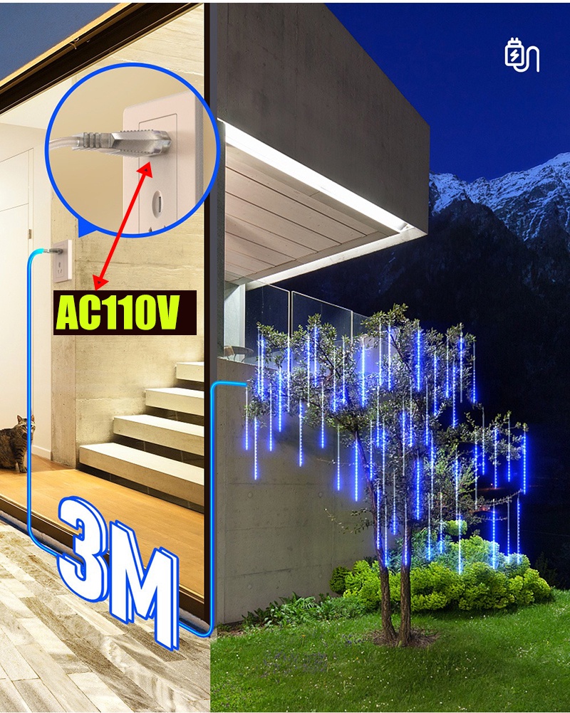 Air tahan 10m/13m/17m110v/220v cahaya rentetan LED hujan meteor, lampu ...