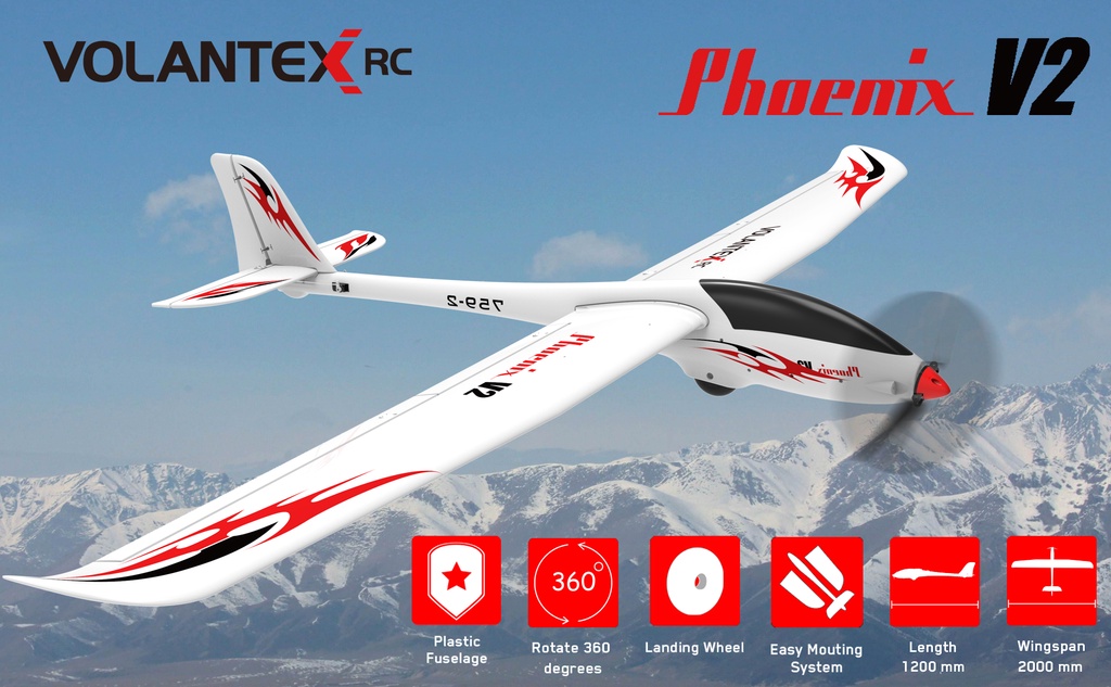 Volantex RC Airplane Phoenix V2 5 Channel Glider 2 Meter Wingspan and ...