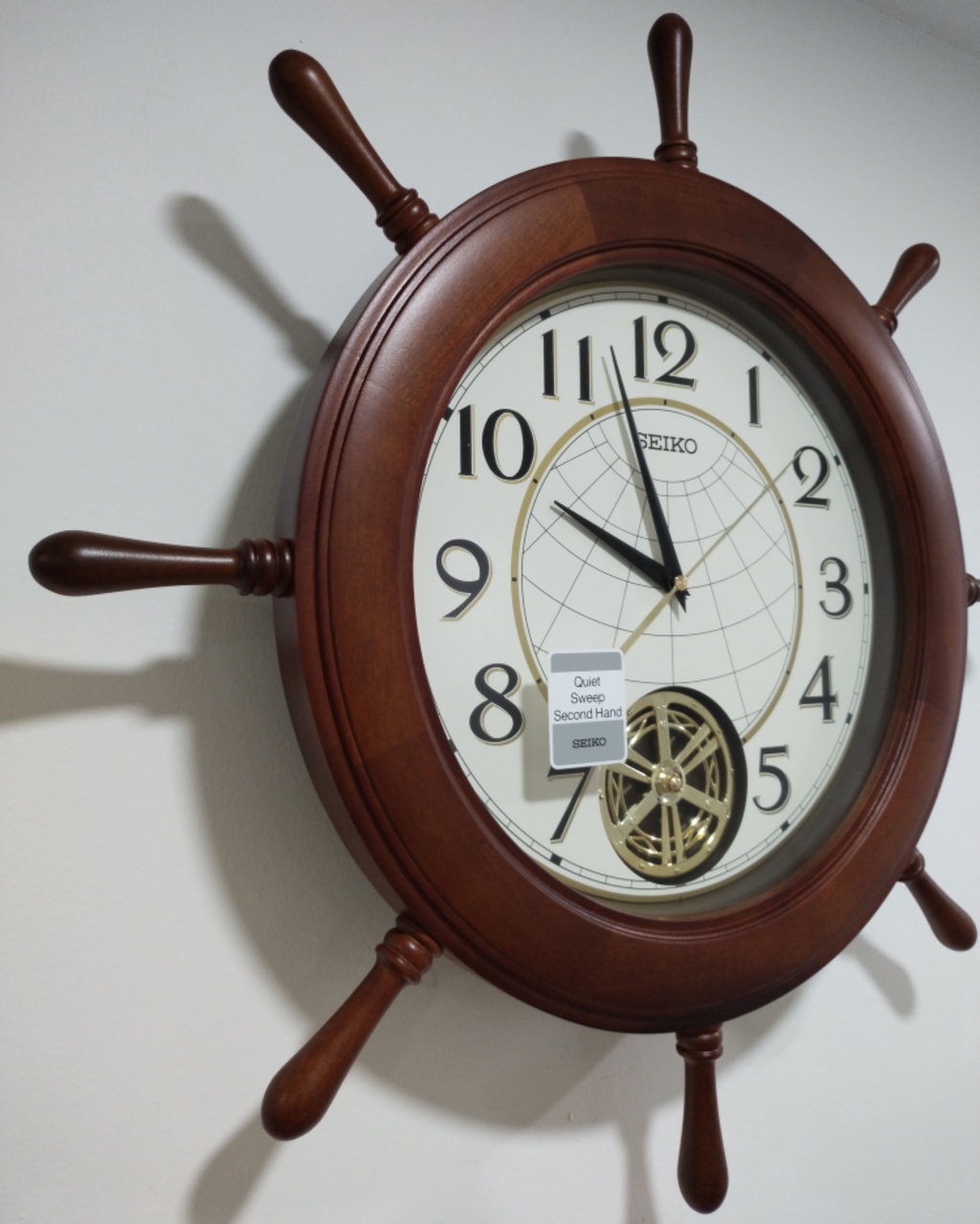 100% ORIGINAL SEIKO Maritime Ship Wheel Design Wooden Case Rotating ...