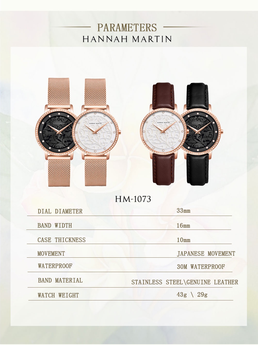Hannah Martin Fiore Leather Women Quartz Watch Jam Tangan Wanita ...