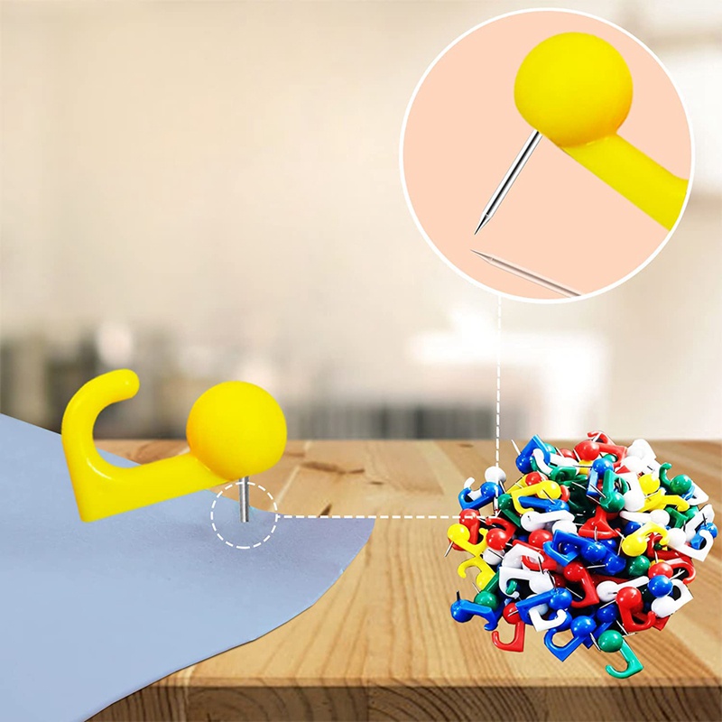 50pcs Push Pin Hooks Push Pin Hanger Thumb Tacks Colorful Marking Pins ...