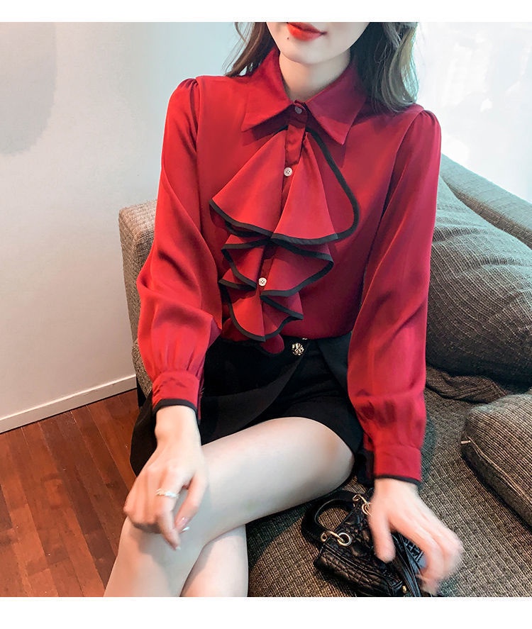 Red Blouse Women Fashion Elegant Office Shirt Korean Style New ...