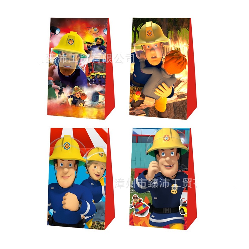 12pcs Fireman Sam candy bags popcorn bag gift bag Fireman Sam birthday ...