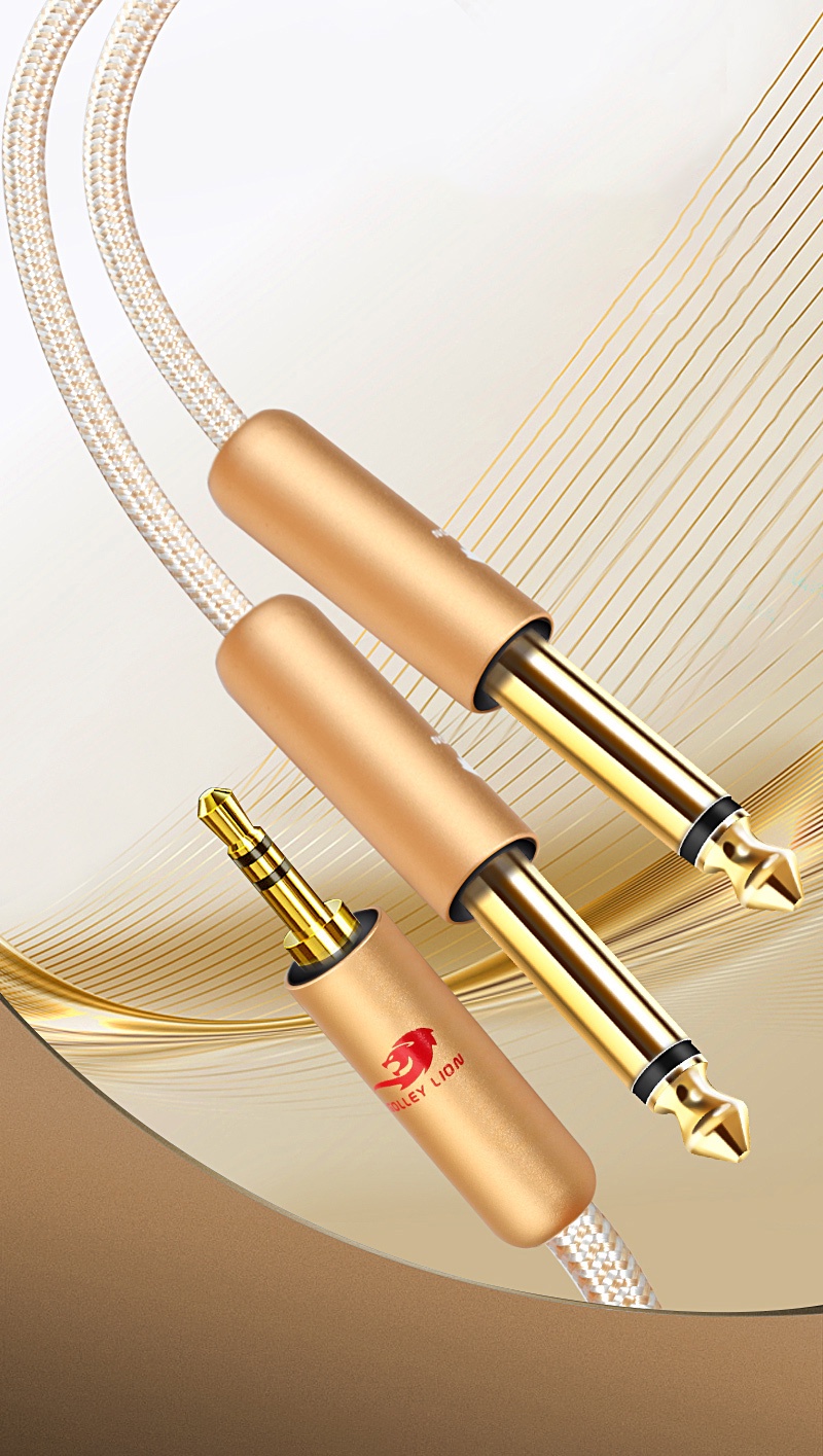 GOLLEY LION Gold-Plated Stereo Gold Sleeve Audio Aux Cable 3.5mm Male ...