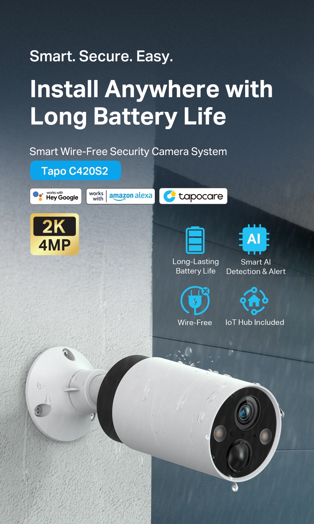 TP-Link 4MP/2K QHD Smart Wire-Free Security Starlight CCTV Battery ...