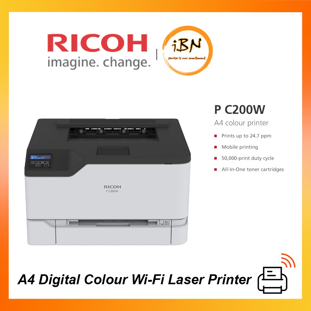 Ricoh P C200W 24.7ppm A4 Digital Color Laser Printer With Mobile Printing PC200W (Print/Network ...