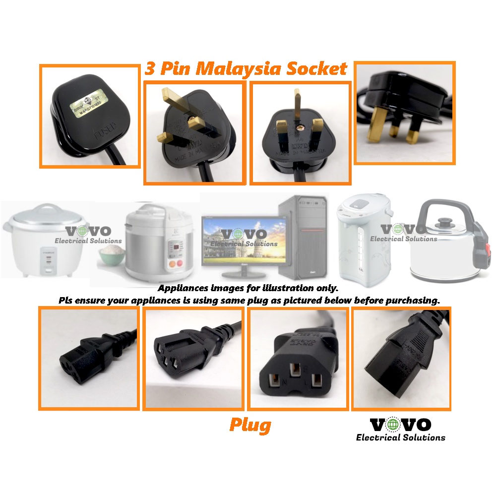 SIRIM Kettle Plug Socket Cord Set 1.5M 3 Pin 250V 13A Computer Rice ...