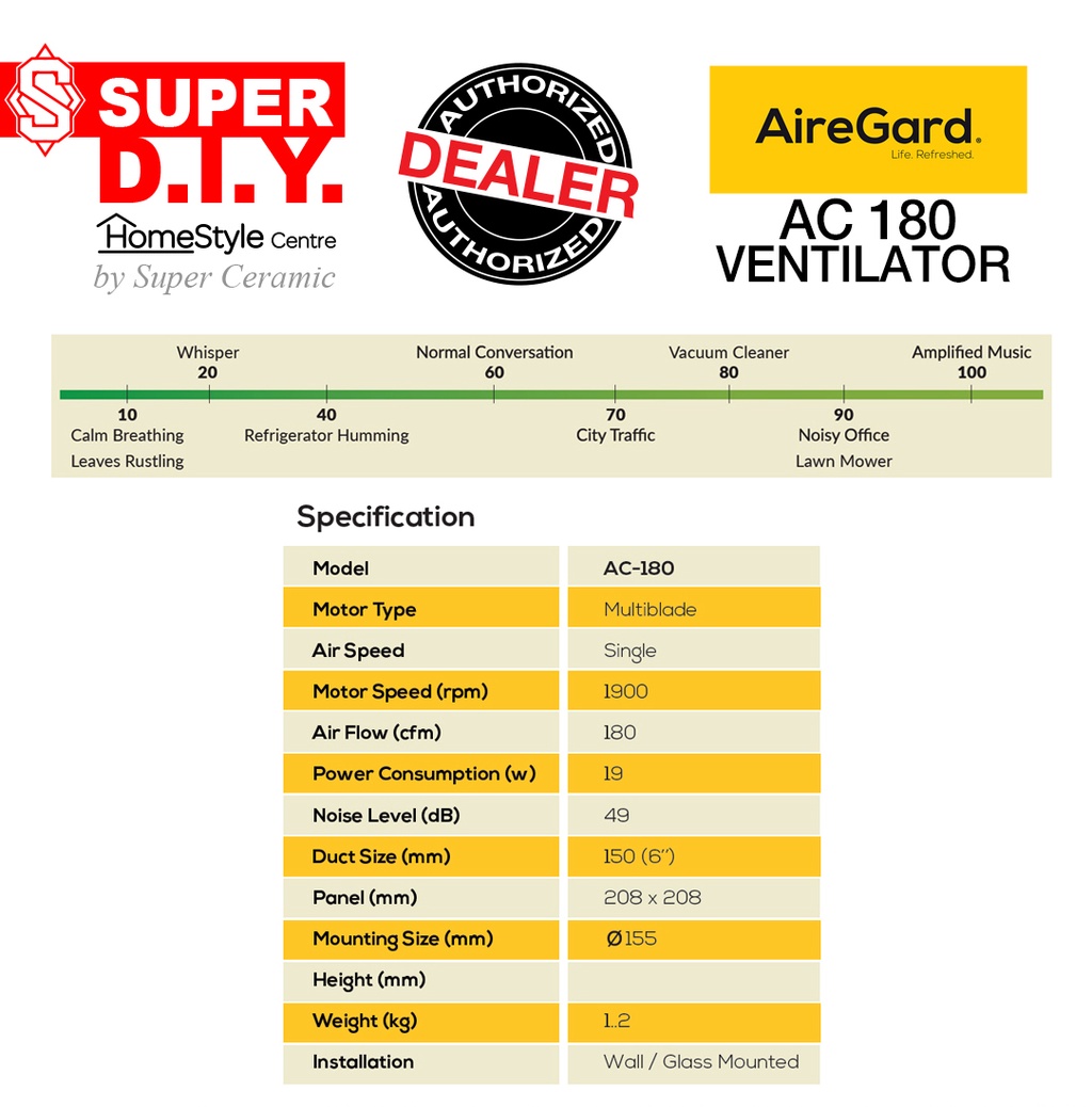 AIREGARD AC180 Exhaust Fan Ventilator Compact Series - Wall / Glass ...