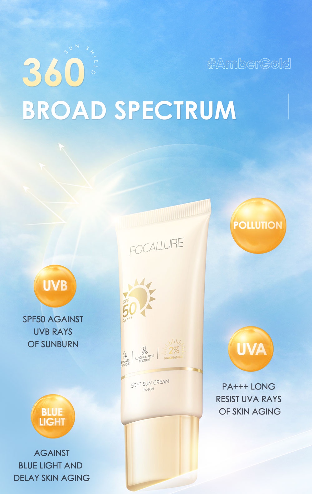 FOCALLURE #AmberGold 4-in-1 Intensive Defense Sunscreen Gel Sample ...