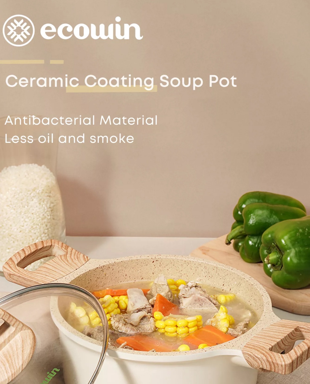 Ecowin Cookware Stone Non Stick Pan Casserole Soup Pot PFOA & PTFE Free Suitable For All Stoves ...