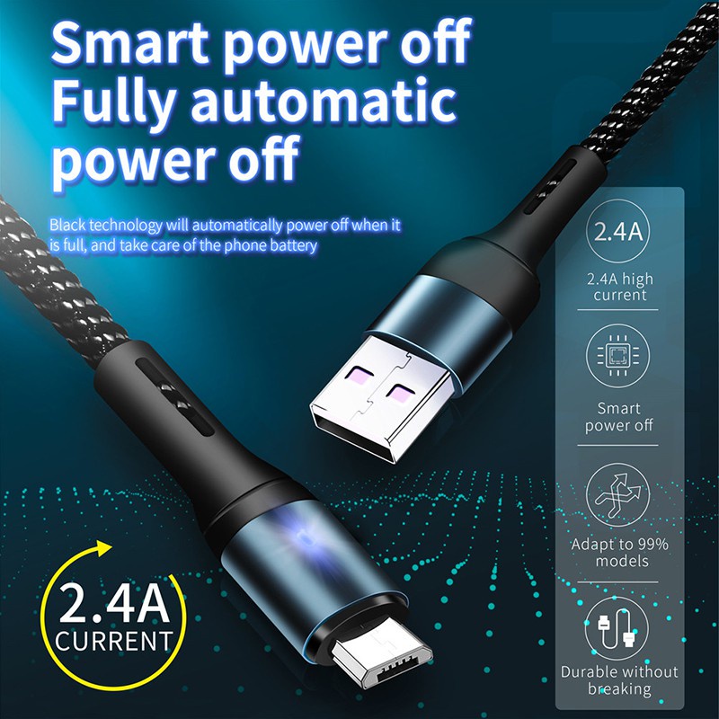 Fast Charge Cable 6A Auto Power Cut Off Data Type C Micro phone Android ...
