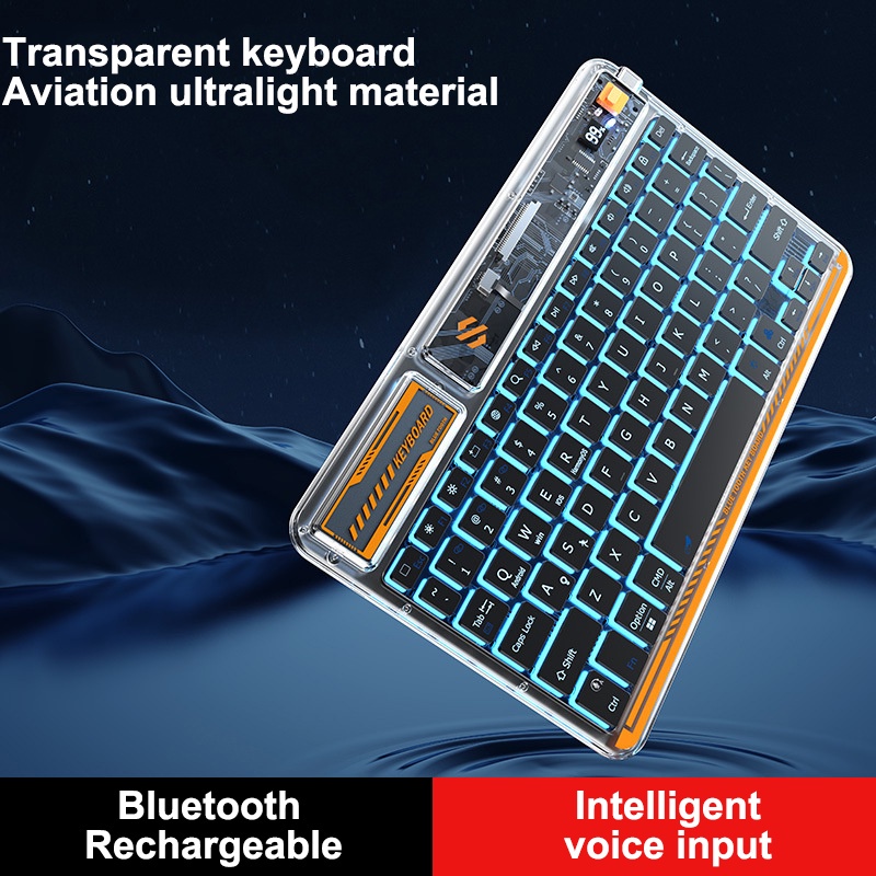 Bluetooth Wireless Transparent Keyboard Type-c Rechargeable Mute RGB ...